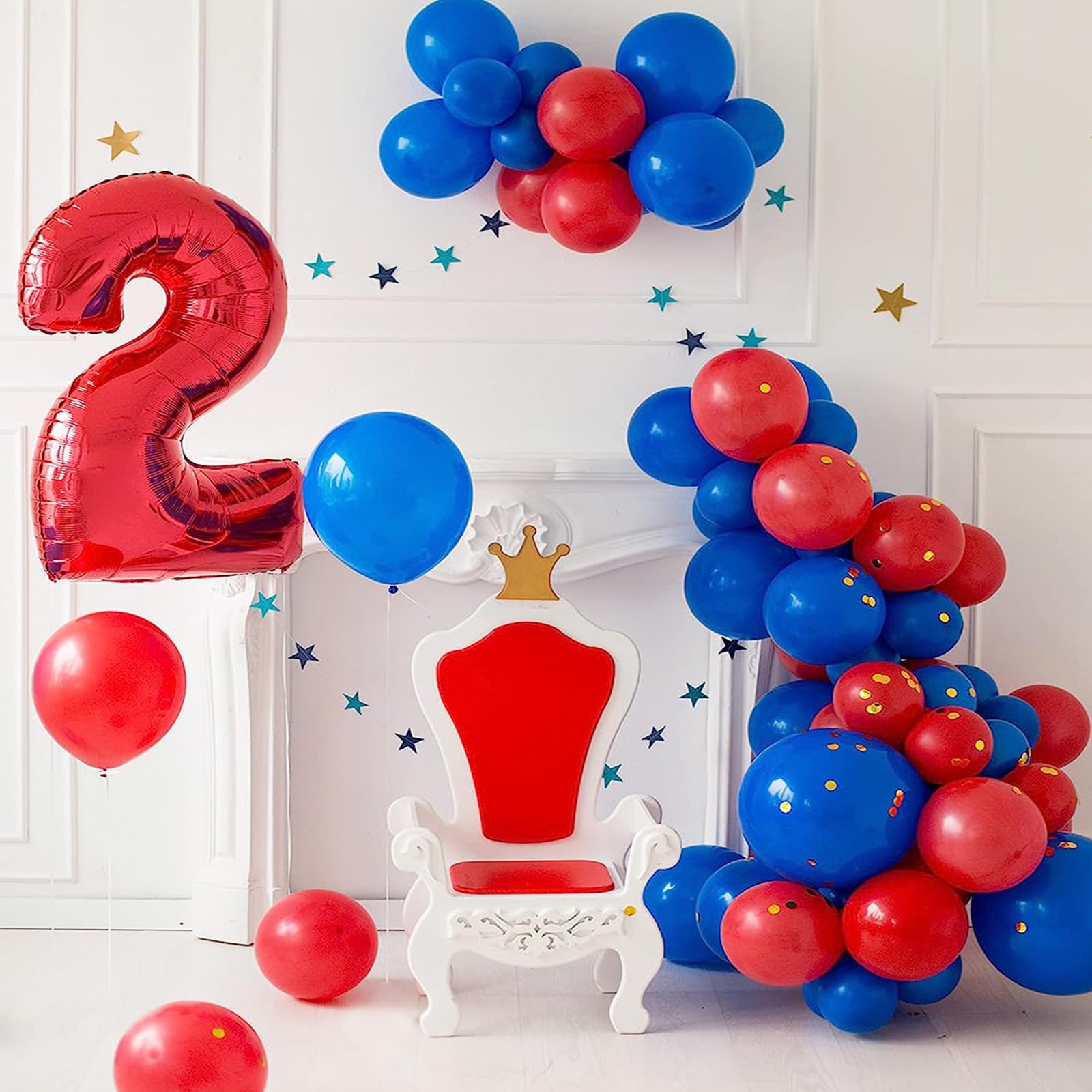 Red Blue Balloon Garland Kit, 18/12/10/5 inch Blue Red Chrome Silver and Sand White Party Balloon Arch Kit for Baby Shower Graduation Baseball Superhero Birthday National Day 4th of July Decorations