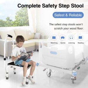 Step Stool with Handle, Adjustable Step Stool, Bed Step for High Beds for Adults, Elderly Bedside, Height Adjustable Elderly Step Stool, Padded Non-Slip Hand Grips, Heavy Duty Holds 330 Lbs