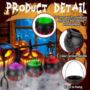 YUJUN 3 Pack Halloween Witch Cauldron Candy Servers Bowls Decor Plastic Kettle Lights Halloween Holder Bucket Witch Cauldron Spiders for Halloween Festival Supplies Indoor Outdoor Home Decoration