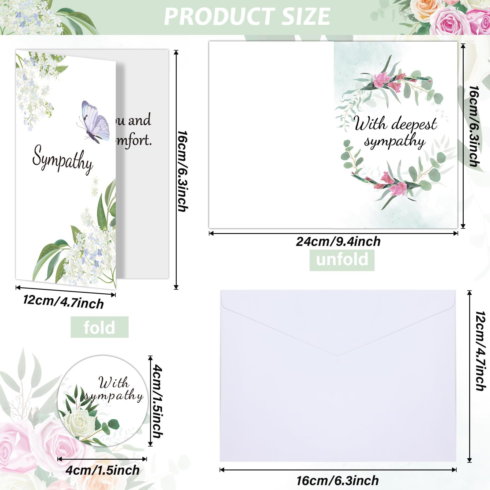 ZOIIWA 150 Pieces Bulk Sympathy Card with Envelopes Flower Sympathy Thank You Cards With Greetings Inside Floral Funeral Thank You Cards Bereavement Cards Condolences Cards