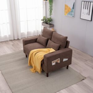 Panana 2 Seater Sofa 2 Seat Loveseat Compact Loveseat Couch Living Room Furniture with Armrest, Brown 2 Seater