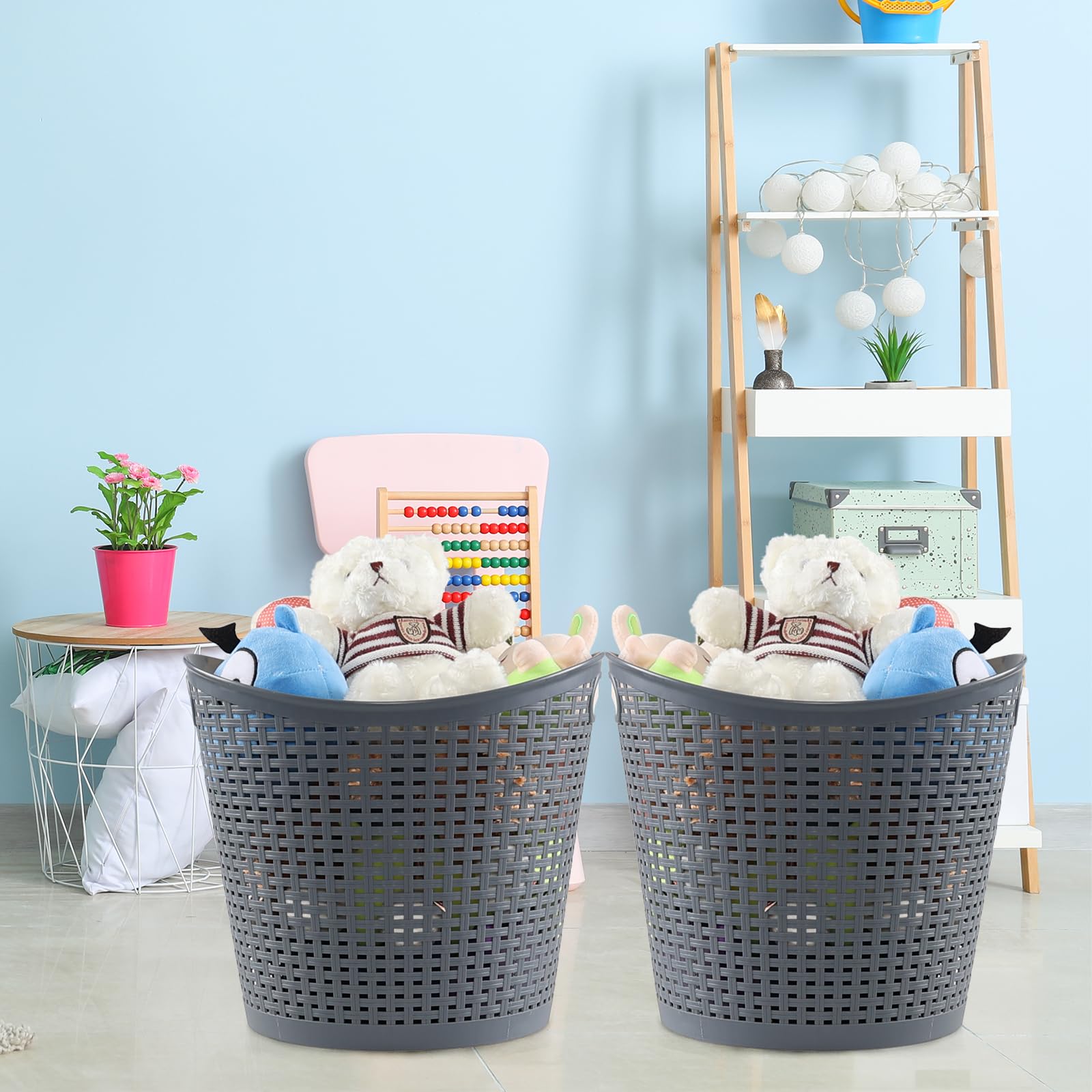 Rinboat 40 L Waterproof Plastic Tall Flex Laundry Basket with Handles, 6 Packs