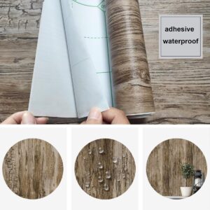 Livebor Wood Contact Paper Distressed Wood Wallpaper Peel and Stick 17.7inch x 118.1inch Rustic Woodgrain Contact Paper Wood Textured Peel and Stick Wallpaper Countertops Waterproof Wall Paper Vinyl