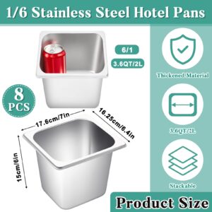 Jinei 1/6 Size 6'' Deep Hotel Pan Stainless 201 Steel Steam Table Pan Storage Catering Metal Pan Commercial Food Pans for Kitchen Restaurant Buffet Party Supplies (8 Pcs)