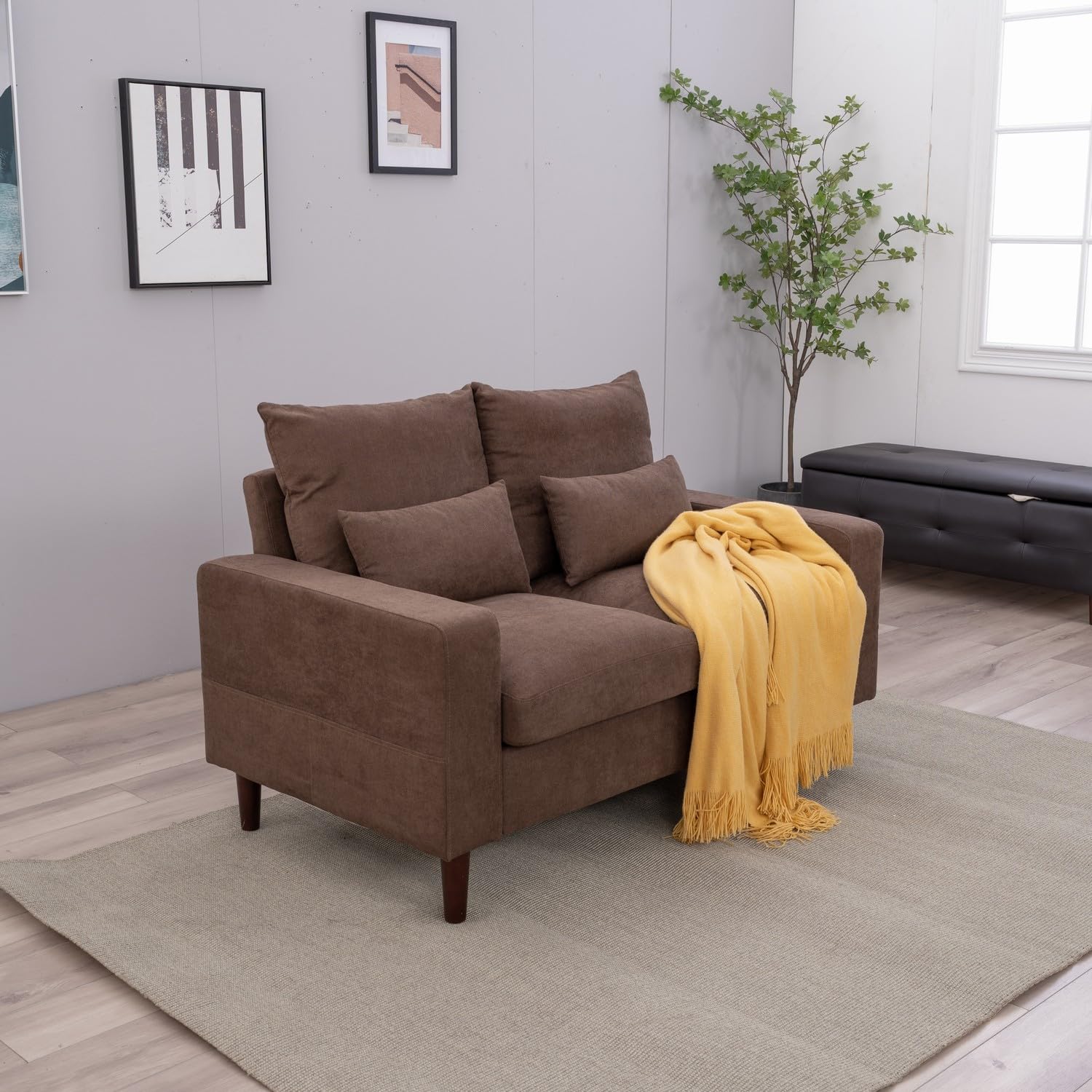 Panana 2 Seater Sofa 2 Seat Loveseat Compact Loveseat Couch Living Room Furniture with Armrest, Brown 2 Seater