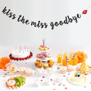 INNORU Kiss the Miss Goodbye Banner - Engagement Party Decor - Miss to Mrs Party Decorations Supplies, Bridal Shower Party Bunting Decorations, Black Glitter