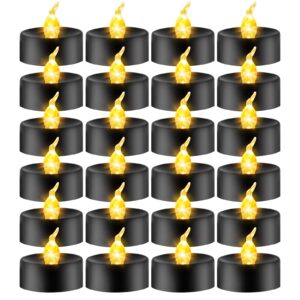 windshell 24 pcs black led tea lights (warm yellow flame), battery operated tealight candles (no remote and timer), black flameless small candles for wedding, thanksgiving and halloween