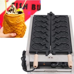 DYRABREST Taiyaki Fish Waffle Maker,Electric Commercial Fish Waffle Maker, 6Pcs Non-stick Stainless Steel Waffle Iron Baker Machine for Restaurant Cafe Snack Shop Food Stall