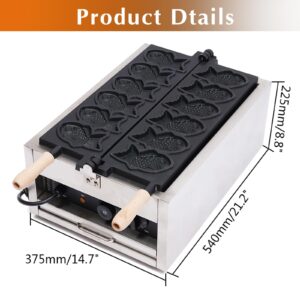 DYRABREST Taiyaki Fish Waffle Maker,Electric Commercial Fish Waffle Maker, 6Pcs Non-stick Stainless Steel Waffle Iron Baker Machine for Restaurant Cafe Snack Shop Food Stall