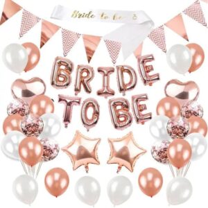 binqoo bride to be bachelorette party kit rose gold banner miss to mrs foil balloons bride to be sash for bridal shower white confetti balloons engagement wedding party decor set