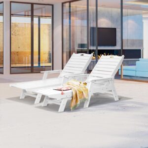 nalone Chaise Lounge Set of 2 Outdoor with 5-Position Adjustable Backrest, HDPE Lounge Chair for Outside Supports Up to 400 LBS, Pool Lounge Chairs for Patio Poolside Deck Beach Backyard(White)