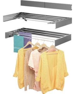 kenvc wall mounted drying rack 40", laundry drying rack collapsible, 16.5 linear ft 5 aluminum rods 60 lb capacity with wall template screwdriver bit drill bit (40", no hook gray)