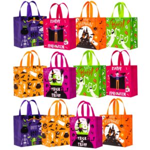 wrapaholic 12 pack halloween trick or treat bags - 10.5 x 5 x 10.5 inch - ghosts, bats, spider reusable goodie treat bag with handle for halloween party favors