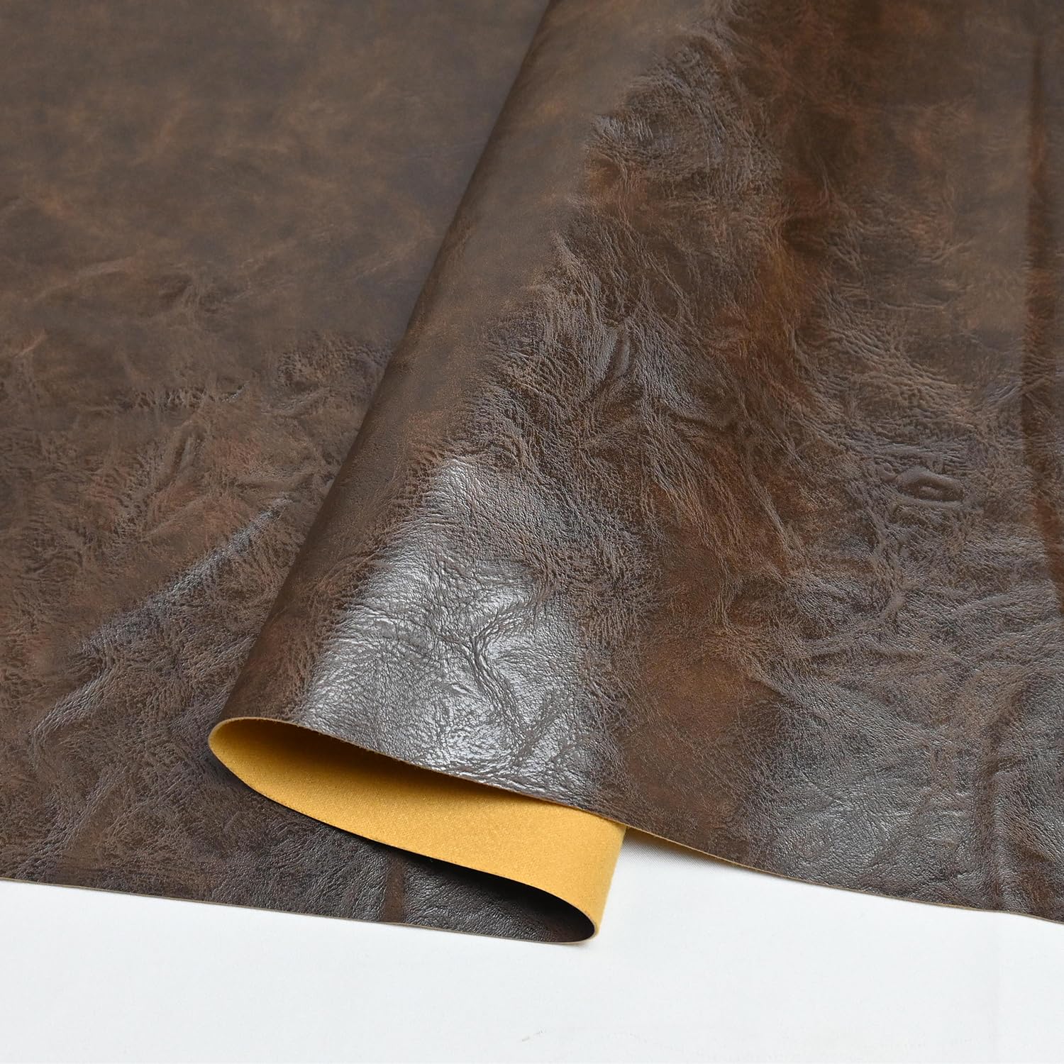 100cm x 140cm （39 x 54 Inch） Soft Leather Fabric - Faux Leather Fabric -1mm Thick for Upholstery - DIY Crafts - Dark Brown Crazy Horse Distress