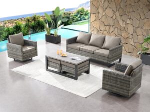 hummuh 6 piece patio furniture set outdoor sectional sofa,high back patio swivel rocker chairs with ottomans coffee table for porch,garden,backyard