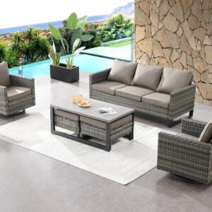 HUMMUH 6 Piece Patio Furniture Set Outdoor Sectional Sofa,High Back Patio Swivel Rocker Chairs with Ottomans Coffee Table for Porch,Garden,Backyard