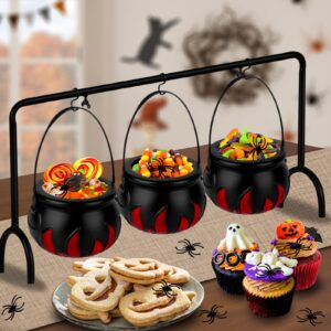 yujun 3 pack halloween witch cauldron candy servers bowls decor plastic kettle lights halloween holder bucket witch cauldron spiders for halloween festival supplies indoor outdoor home decoration