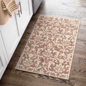 morebes vintage small area rug,2x3 rug non slip, washable kitchen rug floral door rugs for entryway indoor,non shedding kitchen sink throw carpet for bathroom laundry, pinkish-rust