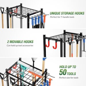 Sttoraboks Garden Tool Organizer with Storage Hooks, Yard Tool Tower Rack for Garage Organization and Storage, Up to 50 Tools, Heavy Duty Steel Garden Tool Stand for Garage, Outdoor, Home, Black