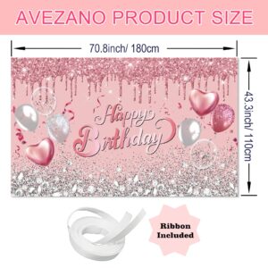 Avezano Rose Gold Birthday Backdrop Rose Pink and Sliver Glitter Balloons Banner Rose Gold Birthday Decorations for 16th 18th 21st 30th Women Girls Birthday Photoshoot Background 70.8 x 43.3 Inch