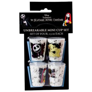 silver buffalo disney nightmare before christmas character 4 pack plastic mini cup set, 1.5 ounces