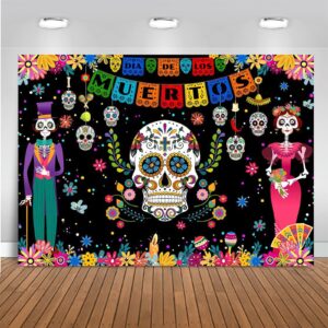 mocsicka day of the dead backdrop mexican día de los muertos background fiesta sugar skull halloween dress-up party decoration halloween cake table banner (muticolor, 7x5ft(82''x60''))