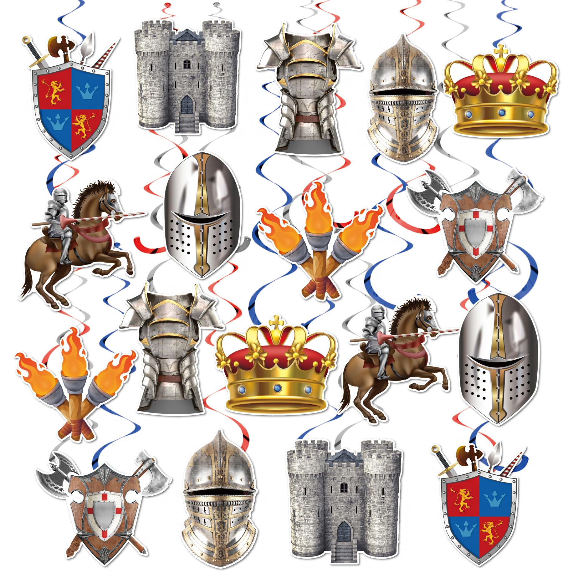 Medieval Decorations,Medieval Knight Birthday Decorations, Medieval Hanging Swirls, Knight Crown Stone Wall Medieval Party Decorations Spiral Renaissance Castle Decorations