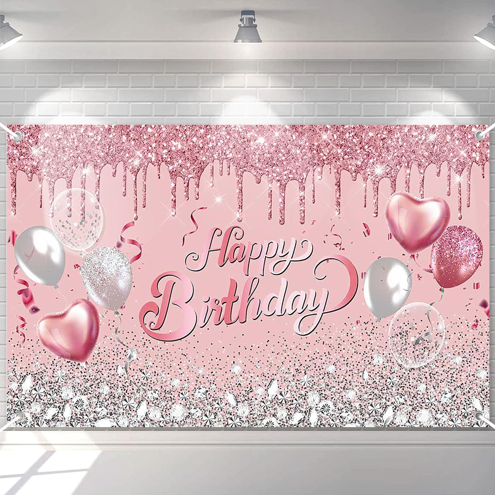 Avezano Rose Gold Birthday Backdrop Rose Pink and Sliver Glitter Balloons Banner Rose Gold Birthday Decorations for 16th 18th 21st 30th Women Girls Birthday Photoshoot Background 70.8 x 43.3 Inch