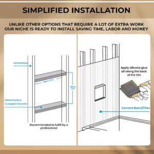 MNML DESIGN Shower Niche 12"x12" Bathroom shelves-Stainless Steel matte black bathroom Organizer accessories shelf no Tile needed, Waterproof recessed wall mounted Insert Storage Shower caddy