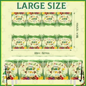 Sukkah Sukkot Tablecloth - Disposable Happy Sukkot Decorations Plastic Tablecloth, Jewish Holiday Party Decorations 3pcs Etrog Lulav Decor Table Cover, Jewish Table Supplies, 108 x 180 cm