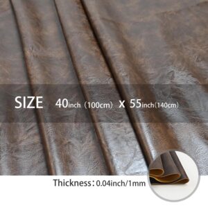 100cm x 140cm （39 x 54 Inch） Soft Leather Fabric - Faux Leather Fabric -1mm Thick for Upholstery - DIY Crafts - Dark Brown Crazy Horse Distress