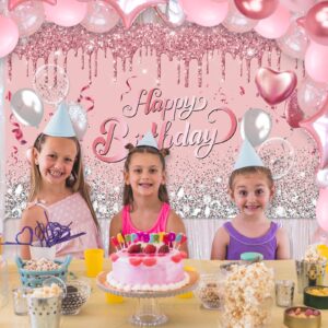 Avezano Rose Gold Birthday Backdrop Rose Pink and Sliver Glitter Balloons Banner Rose Gold Birthday Decorations for 16th 18th 21st 30th Women Girls Birthday Photoshoot Background 70.8 x 43.3 Inch