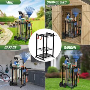 Sttoraboks Garden Tool Organizer with Storage Hooks, Yard Tool Tower Rack for Garage Organization and Storage, Up to 50 Tools, Heavy Duty Steel Garden Tool Stand for Garage, Outdoor, Home, Black