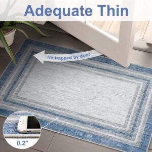 Beeiva Border Blue Rugs for Entryway, Kitchen Rugs Non Slip Washable 2x3 Throw Rugs with Rubber Backing, Modern Printed Small Accent Rugs for Bedroom Indoor Bathroom