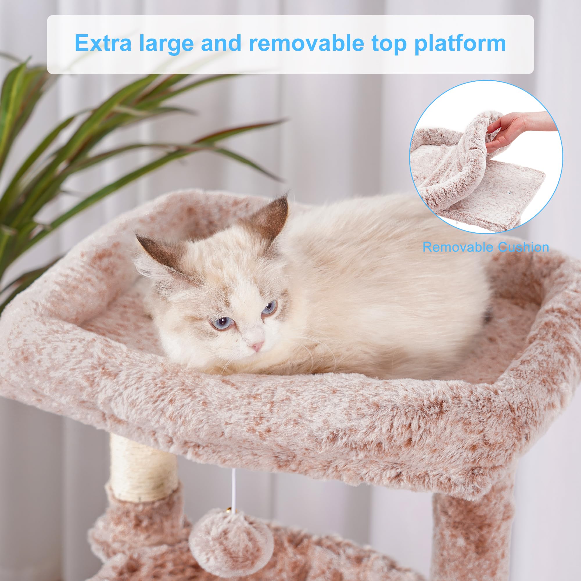 Hey-brother Cat Tree, Cat Tower for Indoor Cats, Cat House with Large Padded Bed, Cozy Condo, Hammocks, Sisal Scratching Posts, Big Scratcher, Muchroom MPJ006SMU