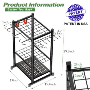 Sttoraboks Garden Tool Organizer with Storage Hooks, Yard Tool Tower Rack for Garage Organization and Storage, Up to 50 Tools, Heavy Duty Steel Garden Tool Stand for Garage, Outdoor, Home, Black