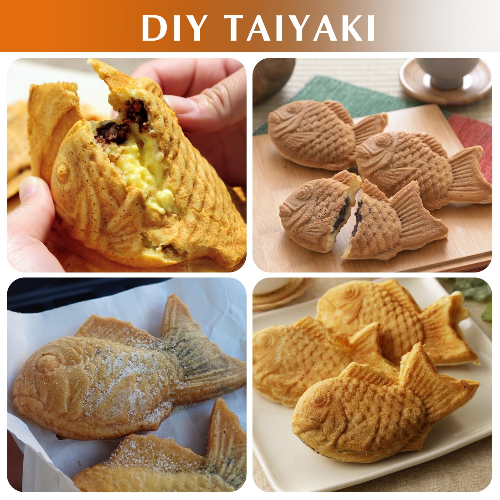 DYRABREST Taiyaki Fish Waffle Maker,Electric Commercial Fish Waffle Maker, 6Pcs Non-stick Stainless Steel Waffle Iron Baker Machine for Restaurant Cafe Snack Shop Food Stall