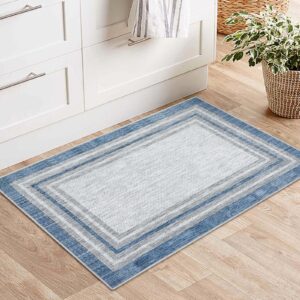 Beeiva Border Blue Rugs for Entryway, Kitchen Rugs Non Slip Washable 2x3 Throw Rugs with Rubber Backing, Modern Printed Small Accent Rugs for Bedroom Indoor Bathroom