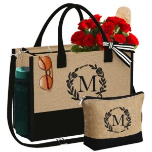 yoolife christmas gifts for women - gifts for women, birthday gifts for women, gifts for mom sister teacher, womens gifts for christmas, friend teacher wife mom christmas gifts, m initial tote bag