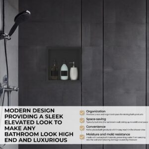 MNML DESIGN Shower Niche 12"x12" Bathroom shelves-Stainless Steel matte black bathroom Organizer accessories shelf no Tile needed, Waterproof recessed wall mounted Insert Storage Shower caddy