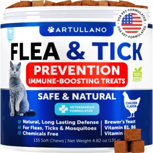 flea treatment for cats - flea and tick prevention for cats chewables - natural flea and tick supplement for cats - oral flea pills for cats - all breeds and ages - made in usa - 135 chews