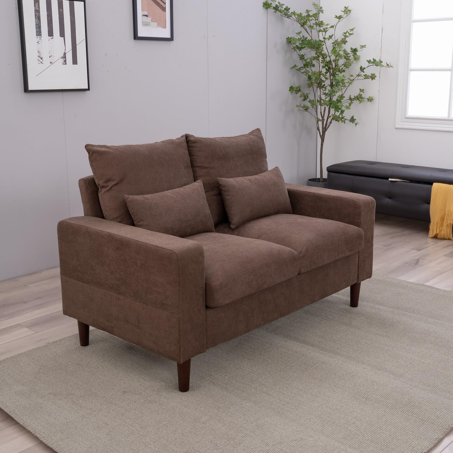 Panana 2 Seater Sofa 2 Seat Loveseat Compact Loveseat Couch Living Room Furniture with Armrest, Brown 2 Seater