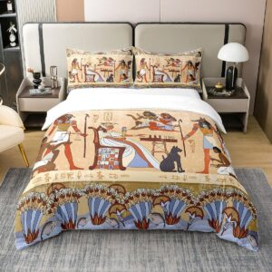 ancient egypt cotton duvet cover set queen retro egyptian pattern comforter cover set for women men adults egypt culture bedding set tribal eagle dog design bedspread cover bedroom decor quilt cover