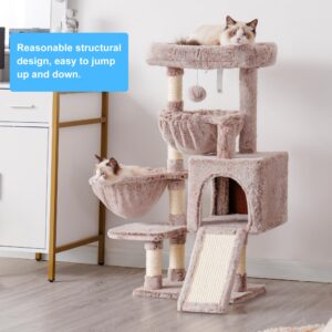 Hey-brother Cat Tree, Cat Tower for Indoor Cats, Cat House with Large Padded Bed, Cozy Condo, Hammocks, Sisal Scratching Posts, Big Scratcher, Muchroom MPJ006SMU