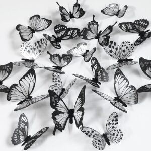 ewong 54pcs black 3d butterfly wall decor - butterfly decoration party cake decorative - removable waterproof butterfly wall decal birthday home room decor bathroom bedroom sticker & murals