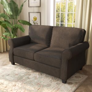 zeefu 56" loveseat sofa couch: modern brown velvet love seat sofa couch, mid century 2 seat comfortable small sofa - easy install soft sofa couch for small spaces living room bedroom apartment office