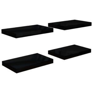 vidaxl floating wall shelves, 4 pcs, high gloss black 15.7"x9.1"x1.5", mdf material, modern black wall display shelves with invisible mounting system