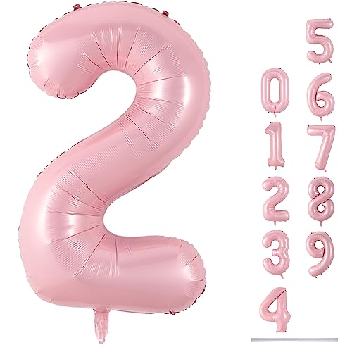 40 Inch Balloon Number 2 Pastel Pink, Large Foil Light Pink Number Balloons Set 0-9 for Girls Women, Digital 2 Helium Balloons for Girls 2nd Birthday Graduation Princess Party Decorations