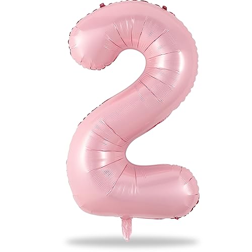 40 Inch Balloon Number 2 Pastel Pink, Large Foil Light Pink Number Balloons Set 0-9 for Girls Women, Digital 2 Helium Balloons for Girls 2nd Birthday Graduation Princess Party Decorations