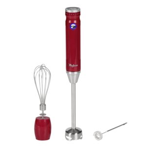 magiccos immersion stick hand blender - 9 speeds contorl, slim stick blender wand, 350w dc motor, for shakes and smoothies, puree baby food & soup, whisk & milk frother attachments(red)